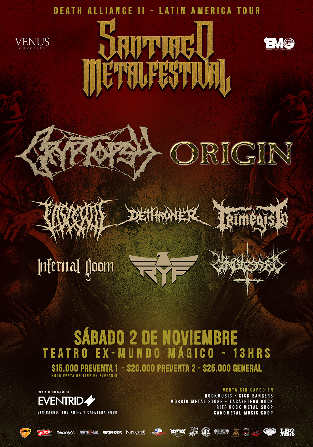 Detalles de CRYPTOPSY y ORIGIN en Chile | The Pichangas